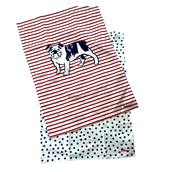 Boden | Kitchen | Boden Set Of Two Red Striped Navy Blue Bulldog And ...